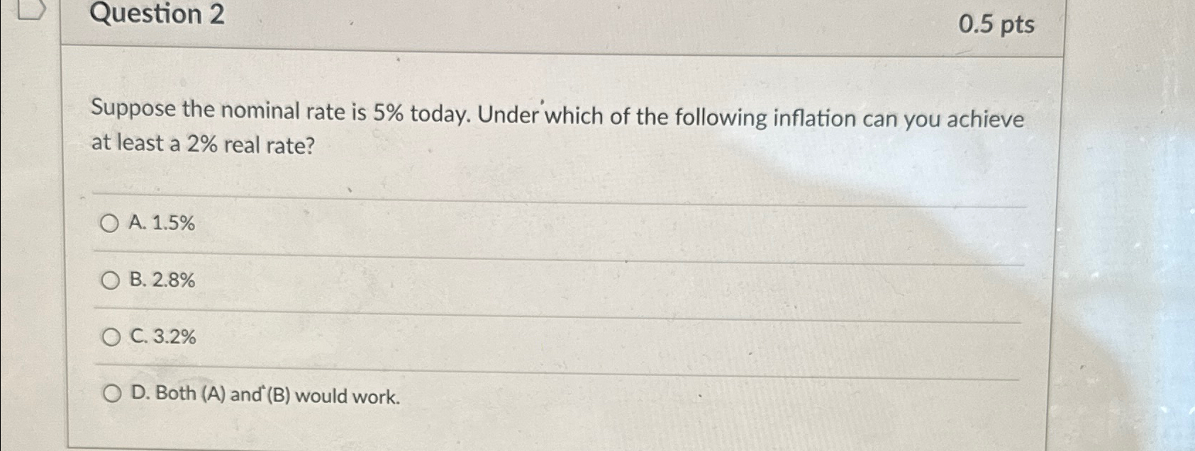 Solved Question 20.5ptsSuppose the nominal rate is 5% | Chegg.com Solved Question 20.5ptsSuppose the nominal rate is 5% | Chegg.com