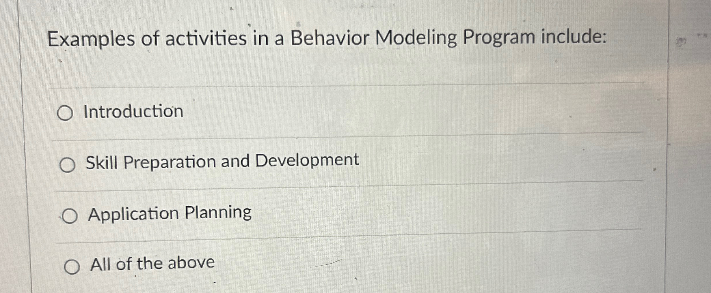 Solved Examples of activities in a Behavior Modeling Program | Chegg.com