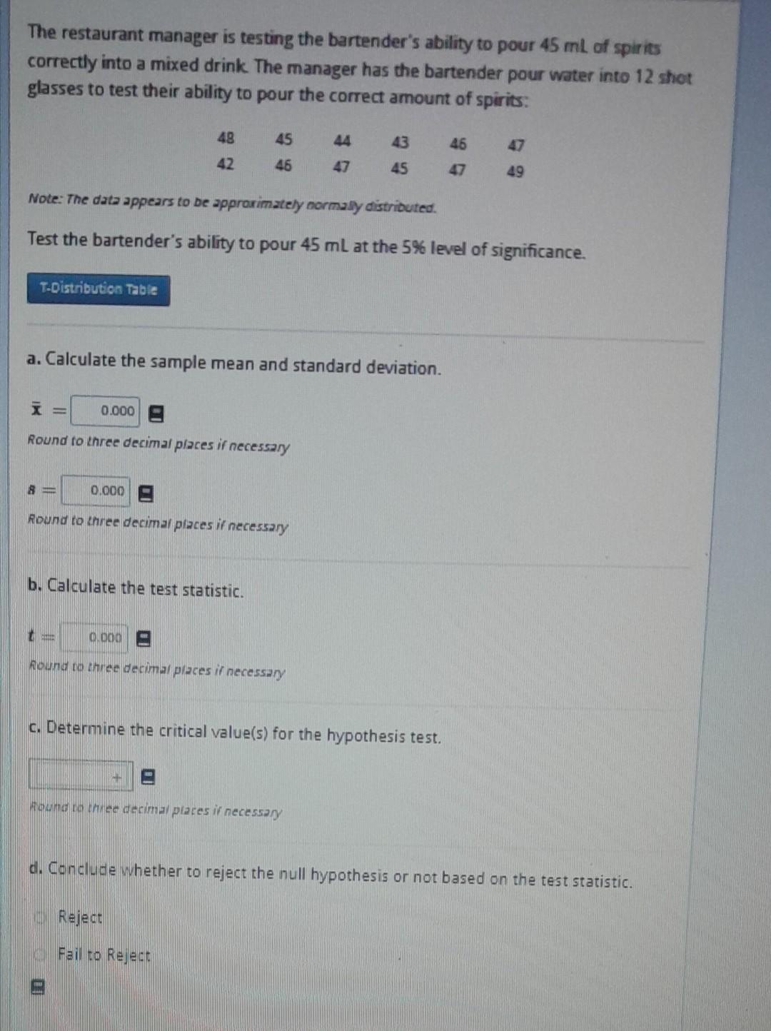 Solved The restaurant manager is testing the bartender's | Chegg.com