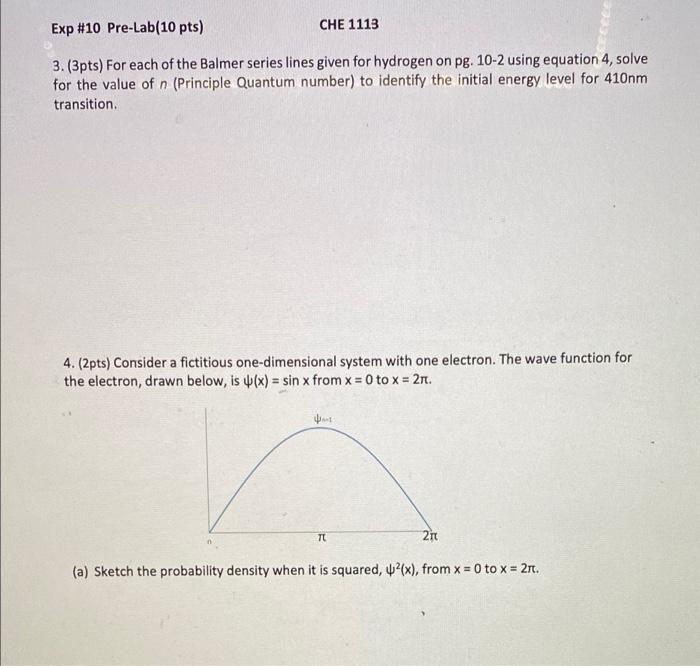 Solved Exp 10 Pre Lab 10 Pts Che 1113 3 3pts For Each