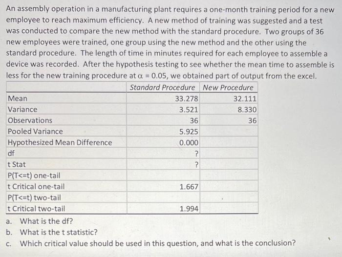 Solved An assembly operation in a manufacturing plant | Chegg.com
