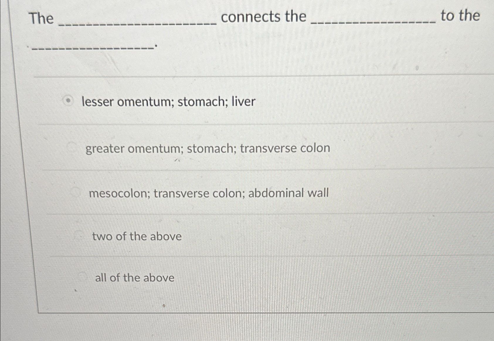 Solved Tr connects the to thelesser omentum; stomach; | Chegg.com