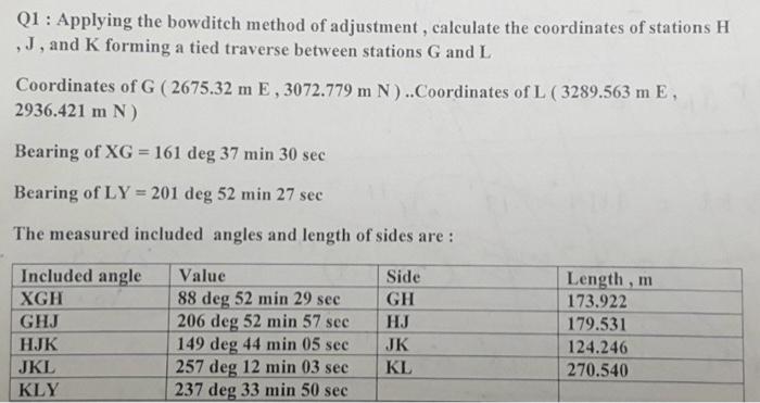 Solved Q1: Applying the bowditch method of adjustment, | Chegg.com