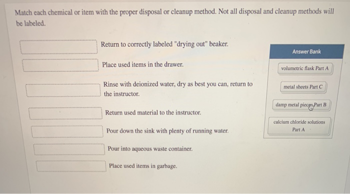 Match each chemical or item with the proper disposal | Chegg.com
