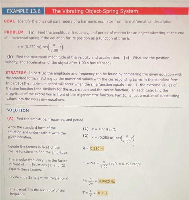 Solved EXAMPLE 13.6 The Vibrating Object-Spring System GOAL | Chegg.com