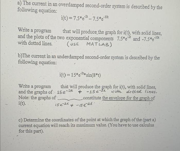 Solved a) The current in an overdamped second-order system | Chegg.com