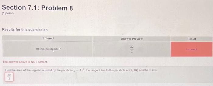 Solved Section 7.1: Problem 8 (1 point) Results for this | Chegg.com