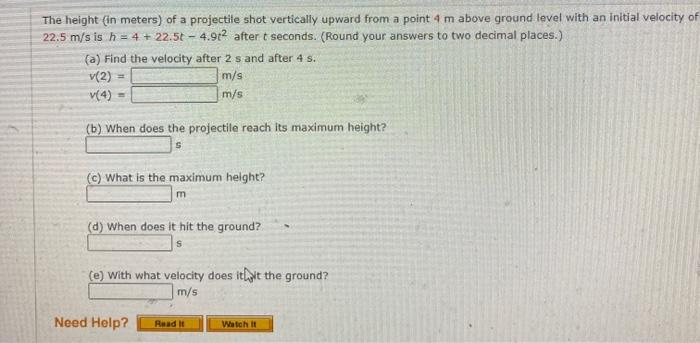 Solved The height (in meters) of a projectile shot | Chegg.com
