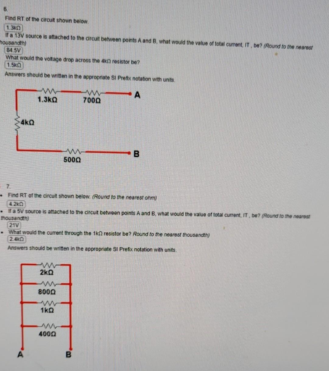 Solved 6. Find RT of the circuit shown below. If a 13V | Chegg.com