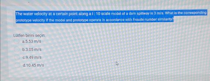Solved The water velocity at a certain point along a l: 10 | Chegg.com