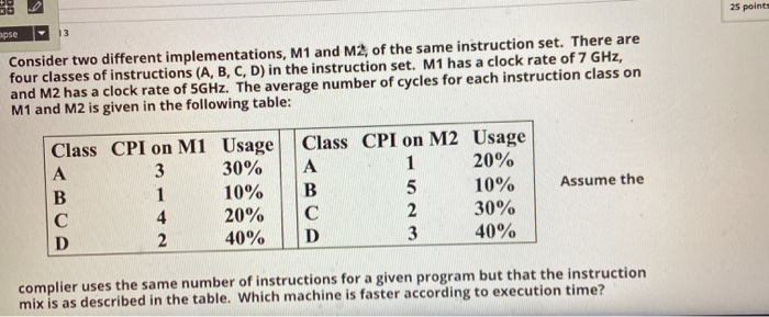 Solved 25 point Consider two different implementations, M1 | Chegg.com