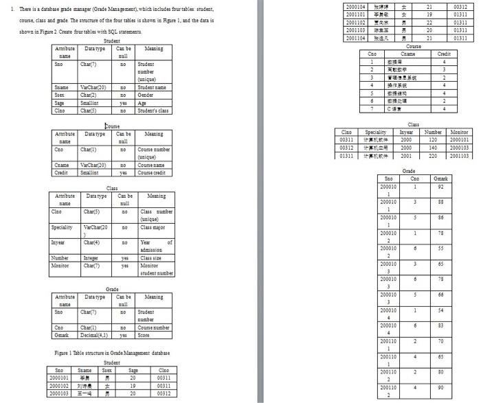 Solved 1. There is a database grade manager (Grade | Chegg.com