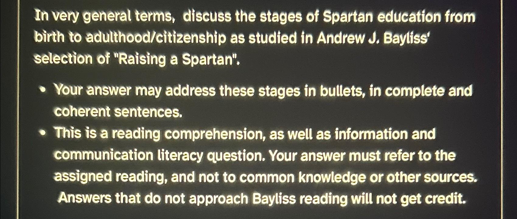 Solved In very general terms, discuss the stages of Spartan | Chegg.com