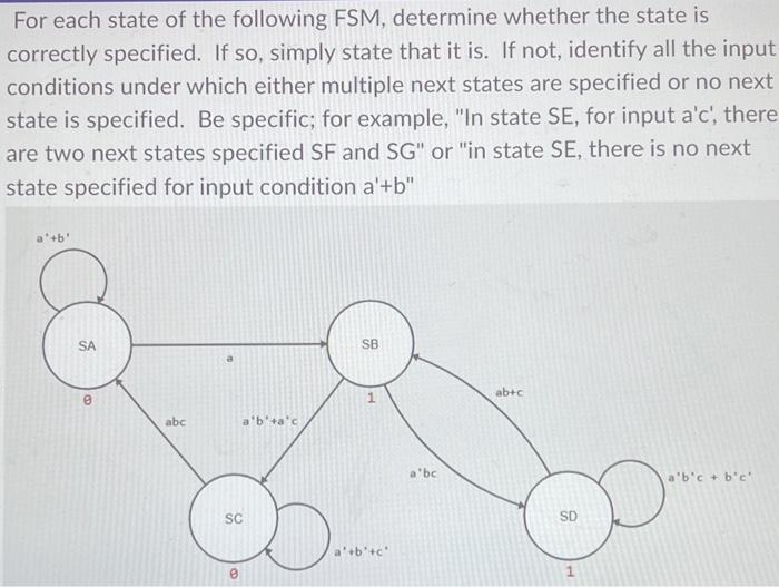 Solved For each state of the following FSM, determine | Chegg.com