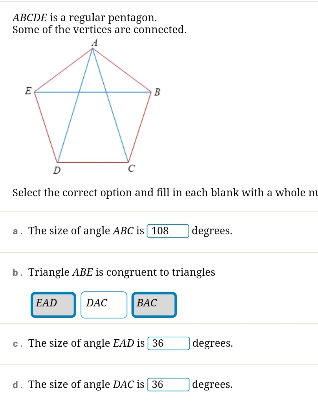 ABCDE is a regular pentagon. Some of the vertices are | Chegg.com