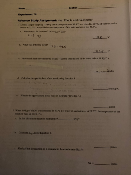 Solved Name Section Experiment 14 Advance Study Assignment: | Chegg.com