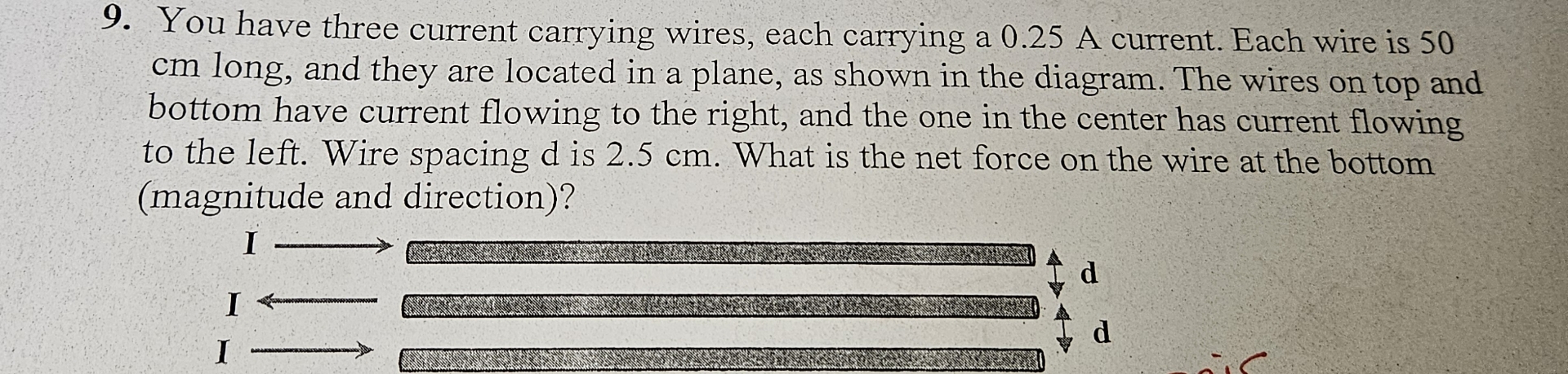 Solved You have three current carrying wires, each carrying | Chegg.com