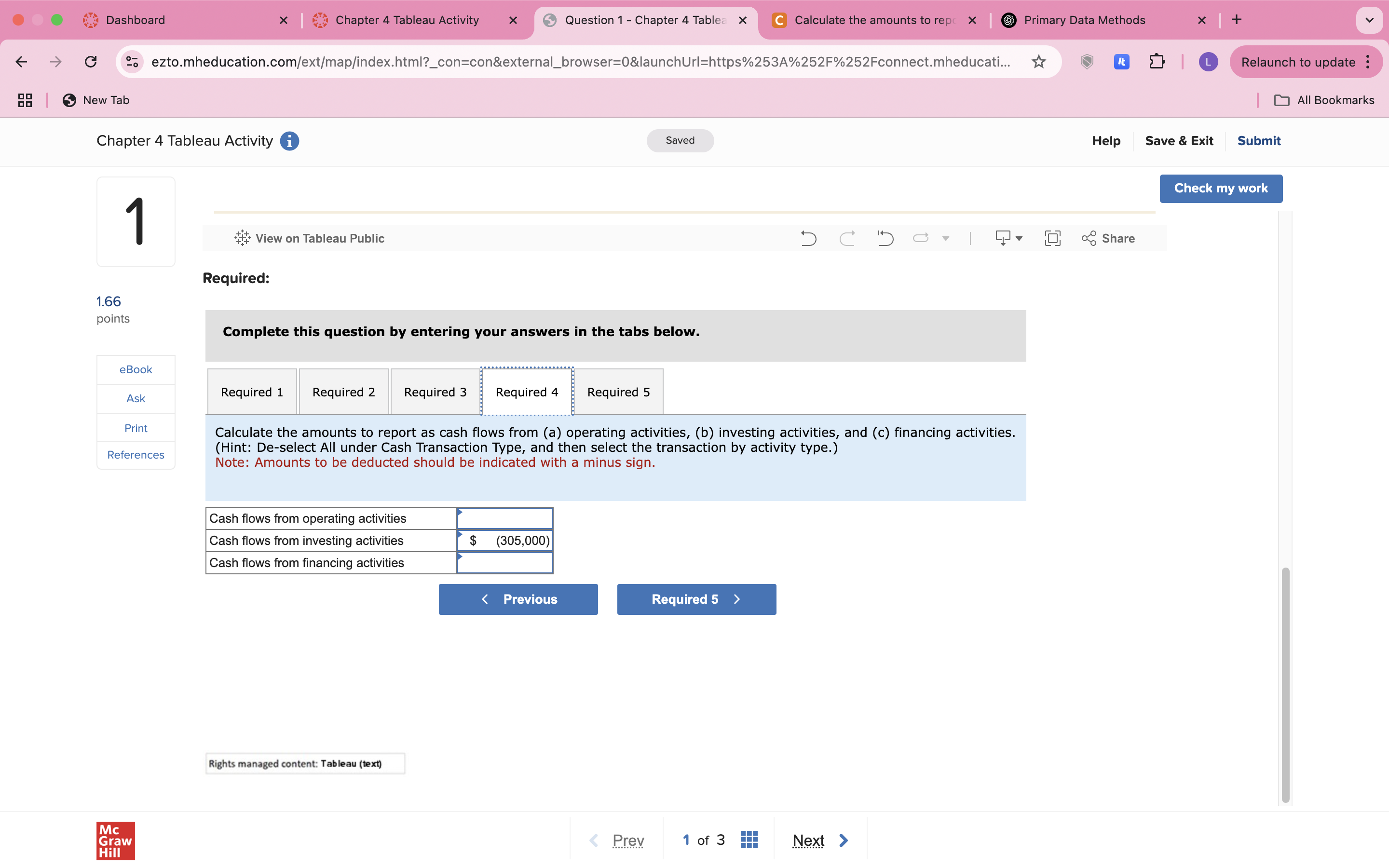 Tableau Dashboard Activity 4-1 ﻿Calculate Cash | Chegg.com
