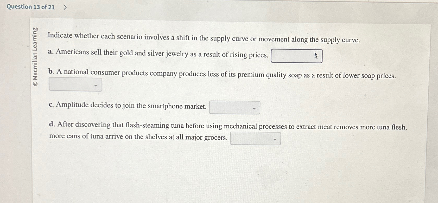 Solved Question 13 ﻿of 21Indicate whether each scenario | Chegg.com
