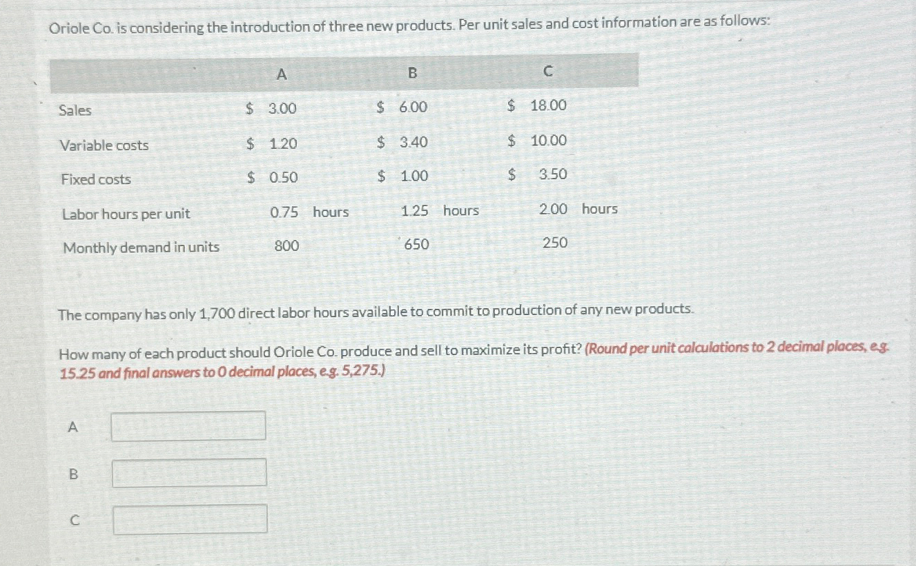 Solved Oriole Co. ﻿is considering the introduction of three | Chegg.com