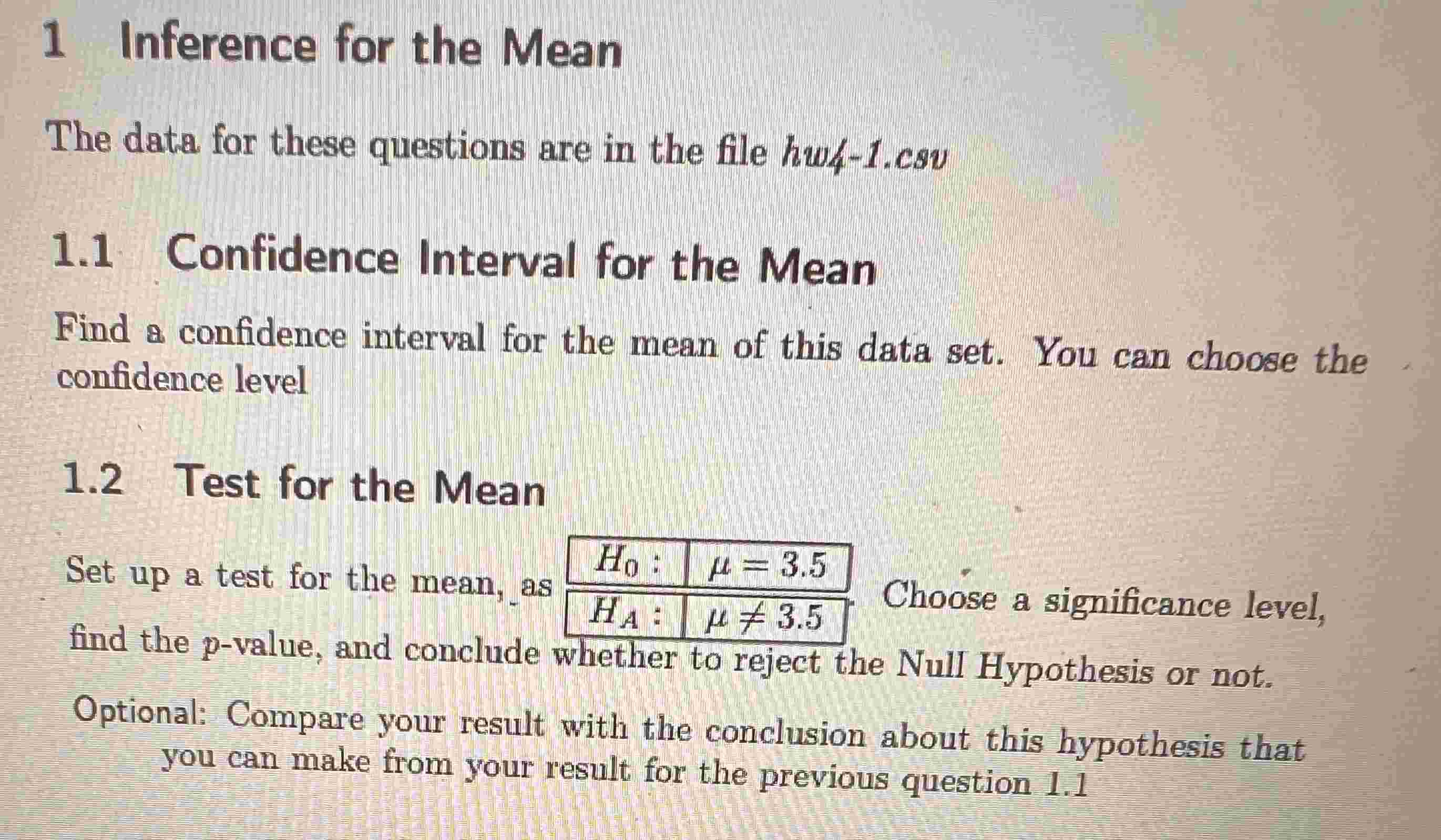 Solved 1 ﻿Inference for the MeanThe data for these questions | Chegg.com