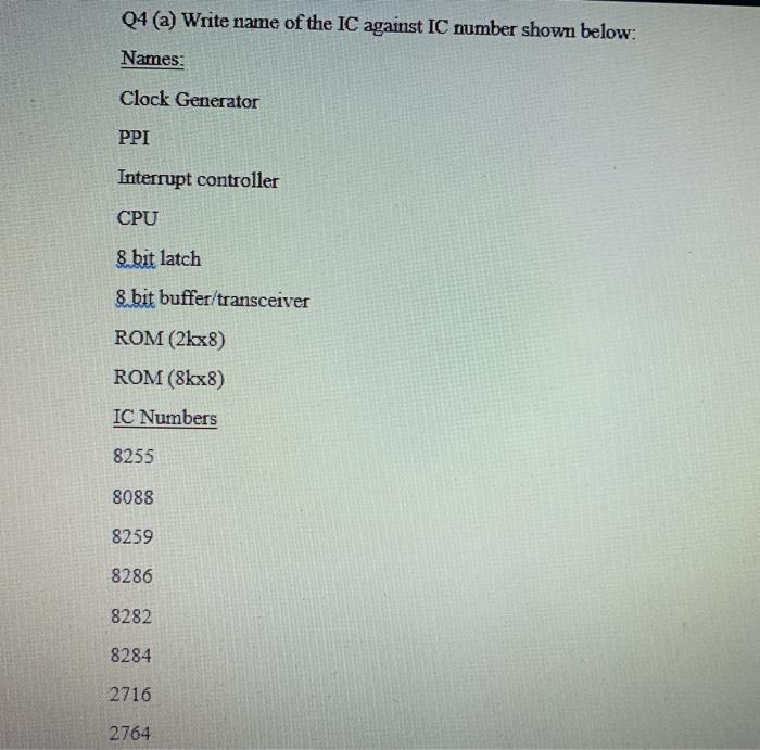 Solved Q4 (2) Write name of the IC against IC number shown | Chegg.com