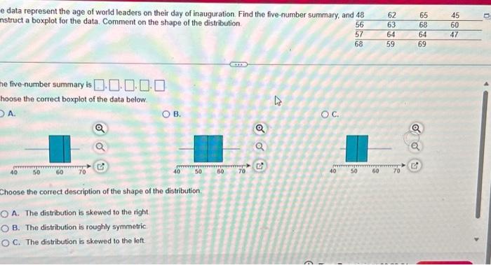 Solved he five-number summary is hoose the correct boxplot | Chegg.com