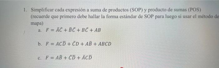 Solved 1. Simplificar cada expresión a suma de productos | Chegg.com