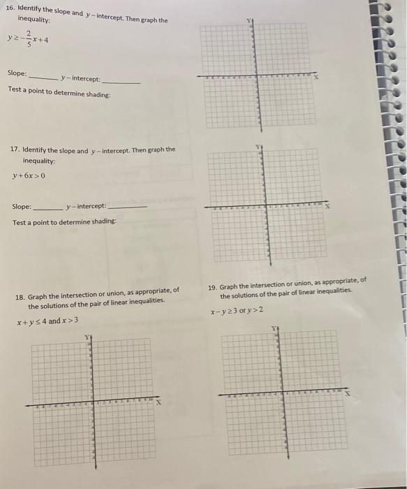Solved 16. Identify the slope and y-intercept. Then graph | Chegg.com