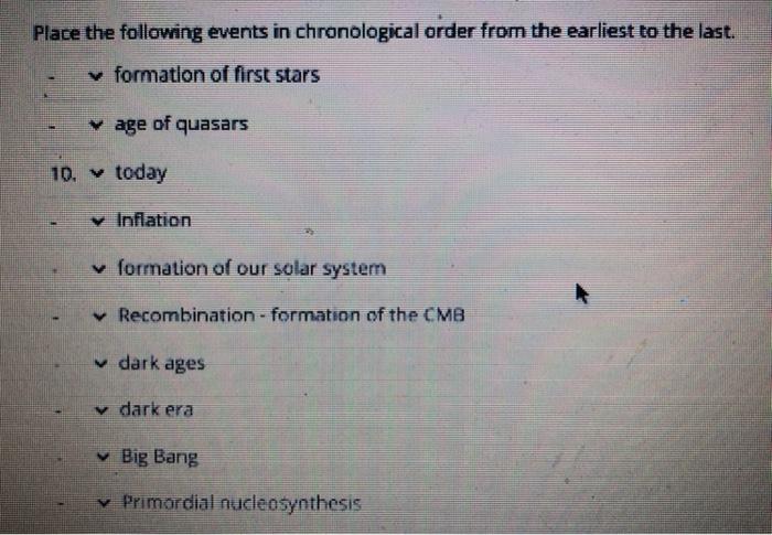Solved Place the following events in chronological order | Chegg.com