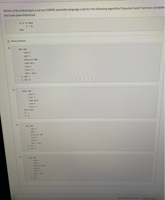 Solved Which Of The Following Is A Correct Marie Assembly 5269