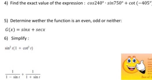 Solved 4) Find the exact value of the expression : cos240° | Chegg.com