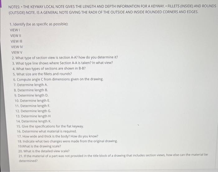 Solved NOTES: - THE KEYWAY LOCAL NOTE GIVES THE LENGTH AND | Chegg.com