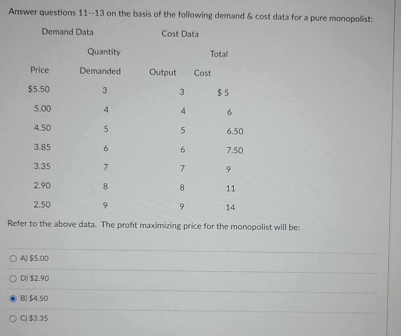 Solved Answer questions 11--13 on the basis of the following | Chegg.com