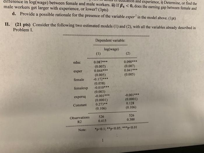 Solved a. Based on the estimated model (1) and with a 5% | Chegg.com