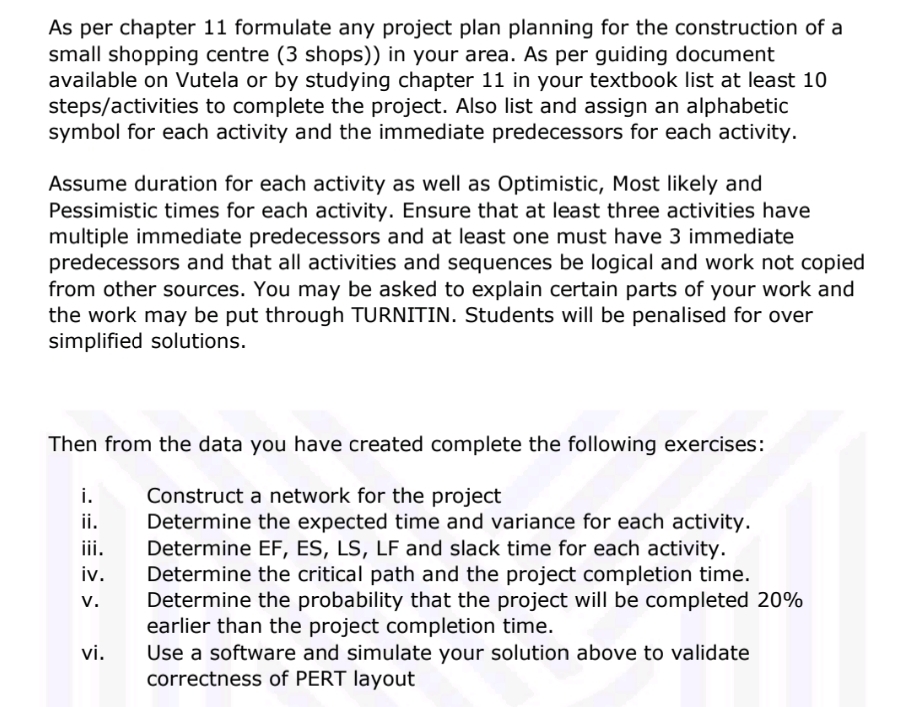 Solved As per chapter 11 ﻿formulate any project plan | Chegg.com
