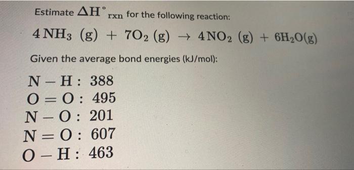 Solved Estimate ΔH∘ rxn for the following reaction: 4NH3( | Chegg.com