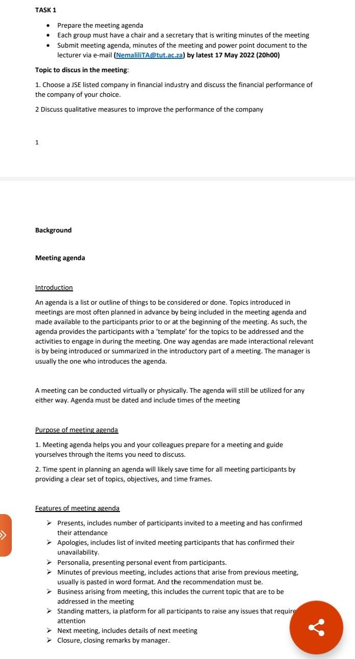 Solved Features of meeting agenda Presents, includes | Chegg.com