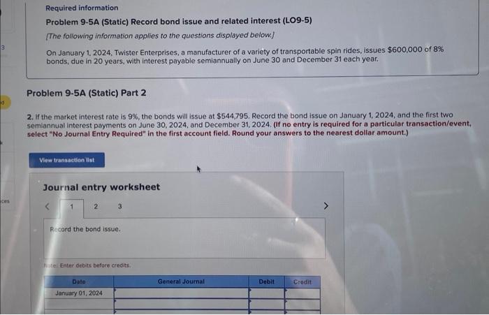 Solved Required information Problem 9-5A (Static) Record | Chegg.com