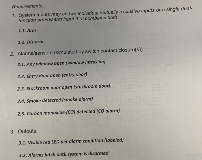 Solved Create a working Security System code including all | Chegg.com