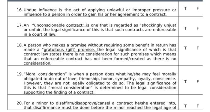Solved 16. Undue influence is the act of applying unlawful | Chegg.com