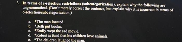 3. In terms of c-selection restrictions | Chegg.com