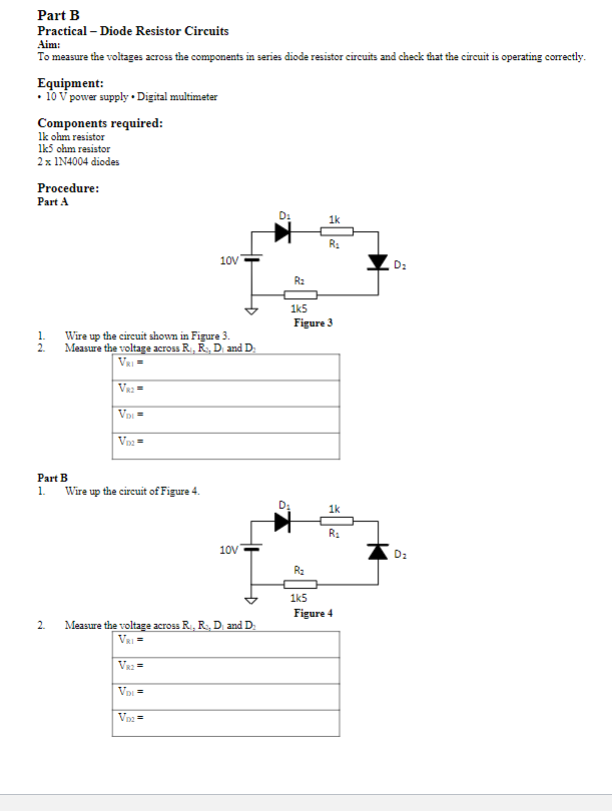 Solved Part BPractical - ﻿Diode Resistor CircuitsAim:To | Chegg.com