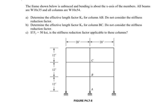 Solved The frame shown below is unbraced and bending is | Chegg.com
