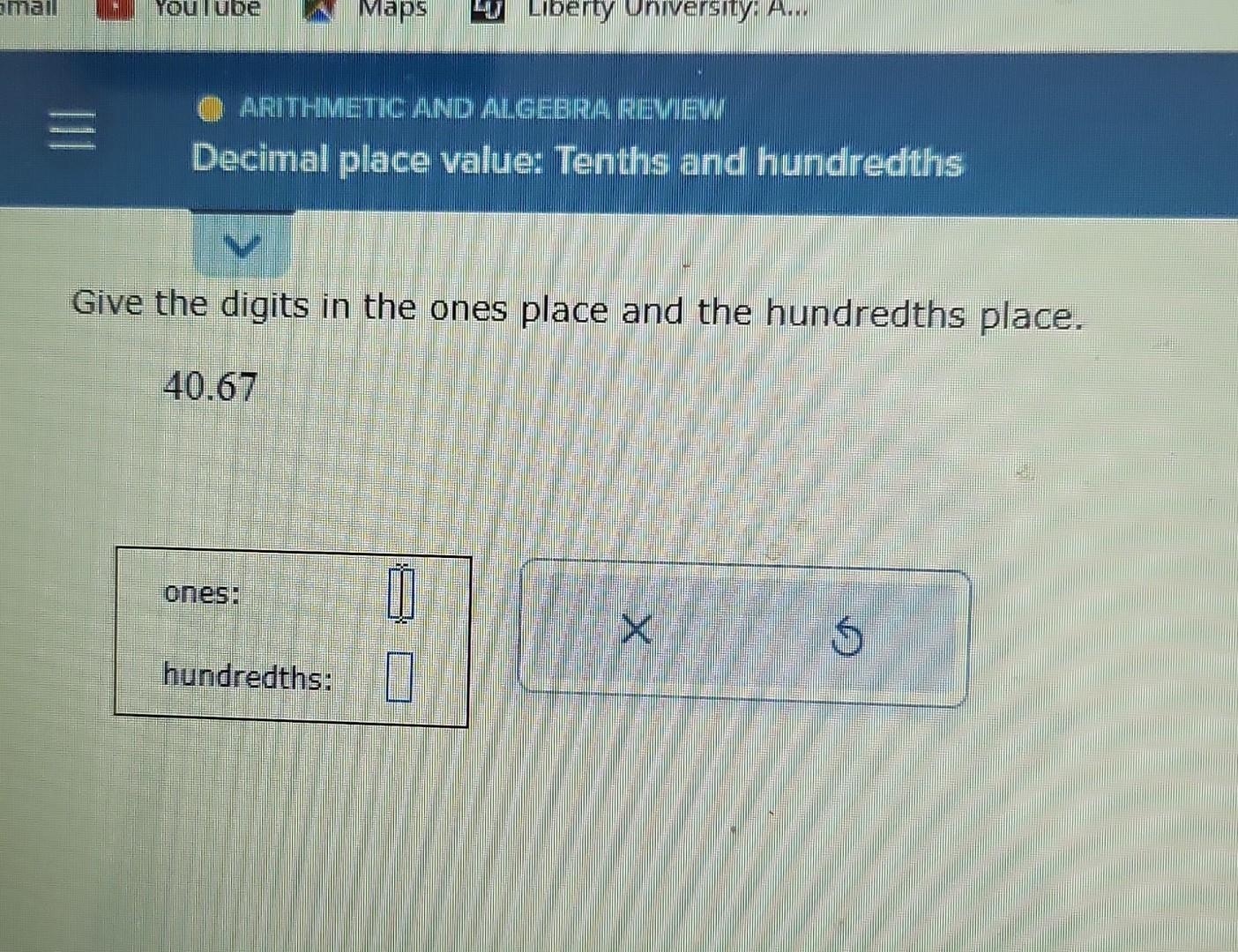 Solved give the digits in the ones place and the hundredths | Chegg.com
