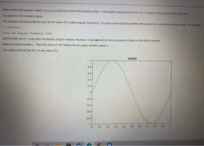 Solved Write a MATLAB program called SinCurve to plotone | Chegg.com