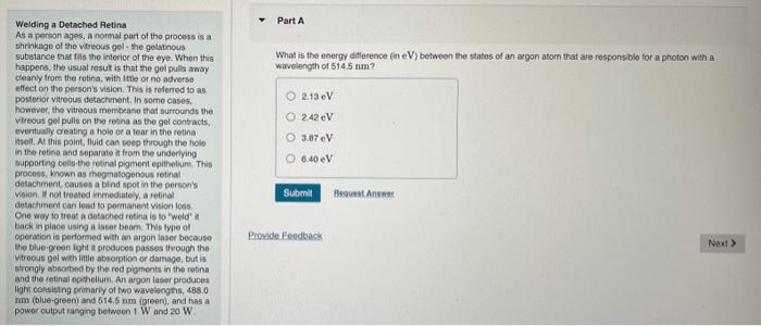 Solved Welding a Detached Retina Part A As a person ages, a | Chegg.com