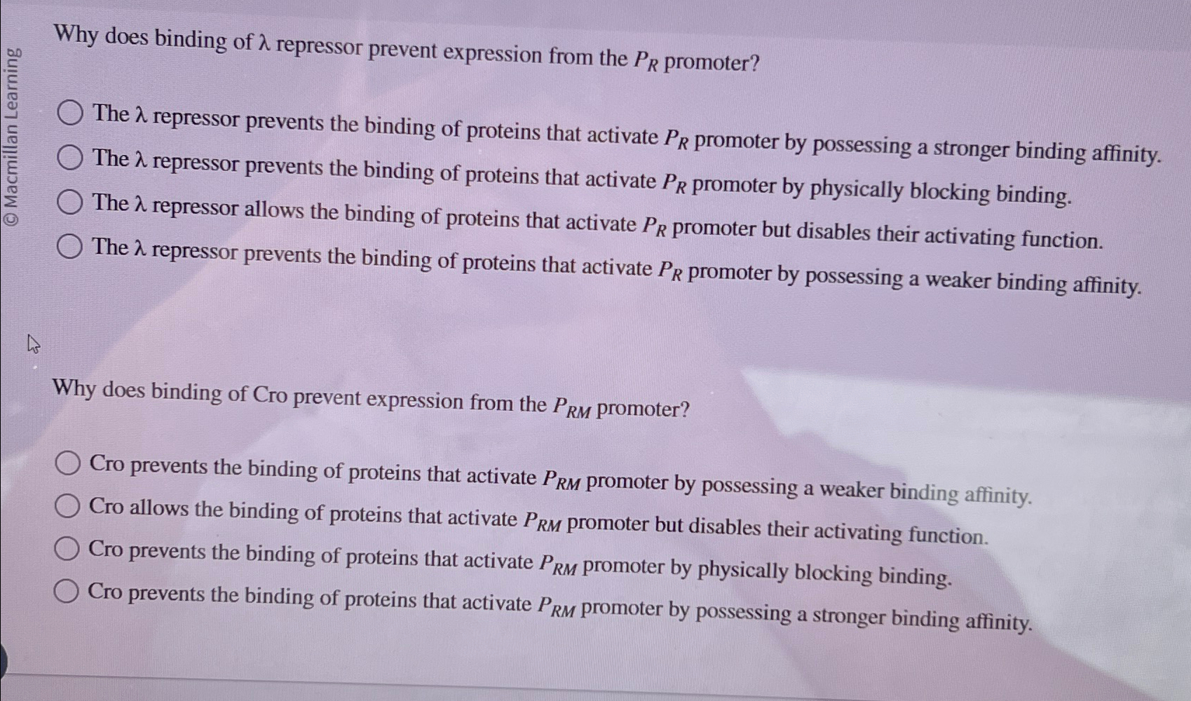 Solved Why does binding of λ ﻿repressor prevent expression | Chegg.com