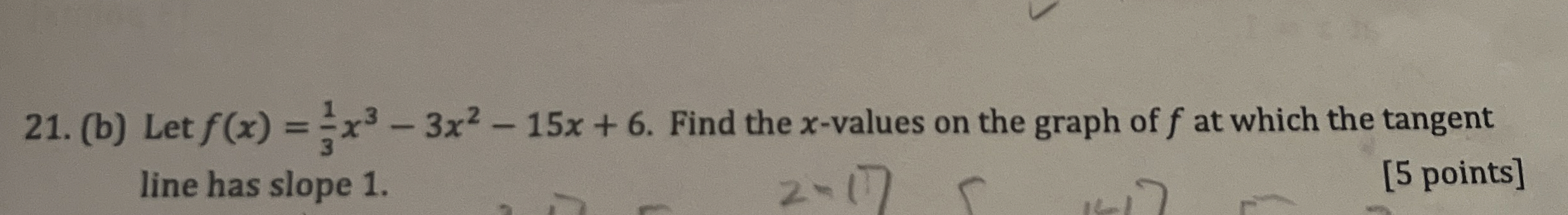 Solved (b) ﻿Let f(x)=13x3-3x2-15x+6. ﻿Find the x-values on | Chegg.com