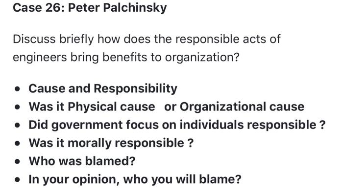 Solved Case 26: Peter Palchinsky Discuss briefly how does | Chegg.com